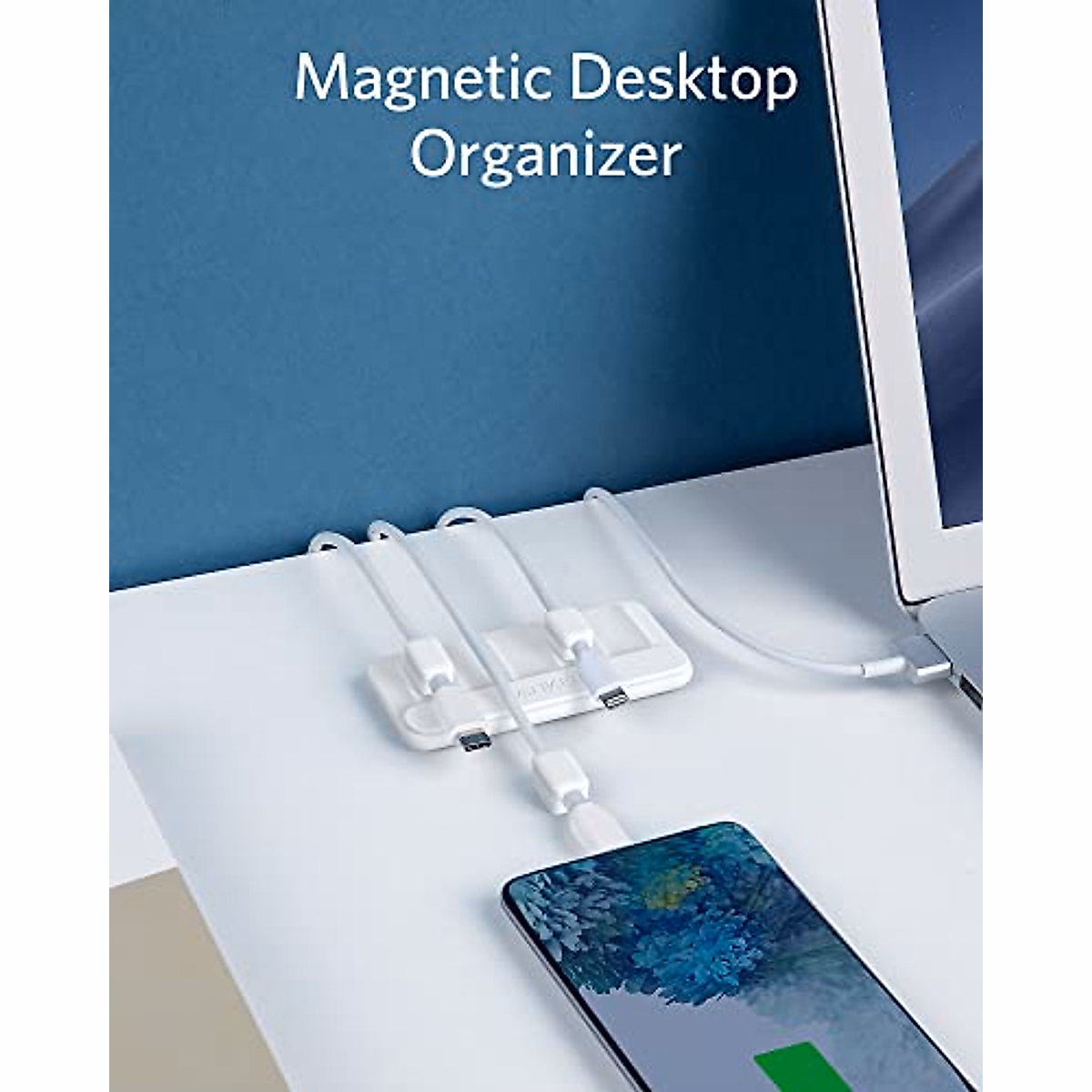 Anker Cable Management, Magnetic Cable Holder, Desktop Multipurpose Cord Keeper, 5 Clips for Lightning Cables, USB C Cables, Micro Cables, Other Wires, Sticks to Wood, Marble, Metal, Glass (White)
