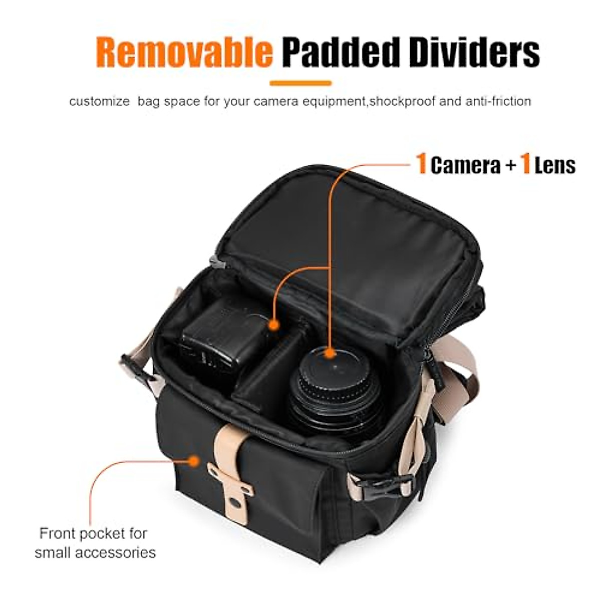 Cwatcun Compact Waterproof Camera Bag Small Shoulder Camera Messenger Bag with Tripod Holder, Travel Expansion Photography Bag for Canon, Nikon, Sony, Fuji DSLR SLR Mirrorless Camera, Lens