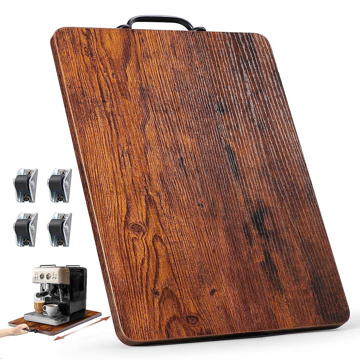 Evermagin Appliance Slider, Sliding Tray for Coffee Maker, Coffee Pot Slider Tray for Countertop, Kitchen Appliance Rolling Tray with Rubber Wheels (Rustic Brown, Large - Long (12.5” x 16”))