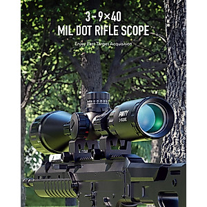 Pinty 3-9X40 Rifle Scope AO Red Green Blue Illuminated Mil Dot with Flip-Open Covers, Sunshade Tube