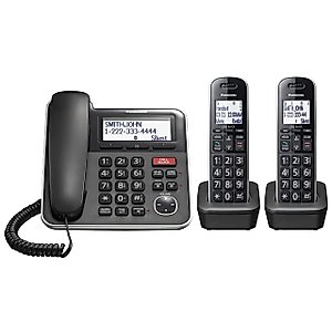 Panasonic Expandable Corded/Cordless Phone System with Answering Machine and One Touch Call Blocking – 2 Handsets - KX-TGB852B (Black)