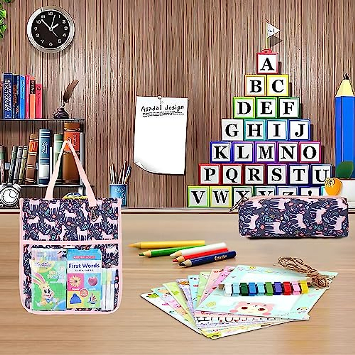 Kids Cute Tote Bags for Boys Girls Ages 4-16,Handbags with Pencil Case, Book Tote Bags with Zipper for School and Playtime (pink)