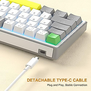 MageGee 60% Mechanical Gaming Keyboard, 68 Keys Hot-Swappable Compact Blue LED Backlit Gaming Keyboard, SKY68 Wired Ergonomic Mini Office Keyboard for Windows PC Gamer (Red Switch, Gray & White)