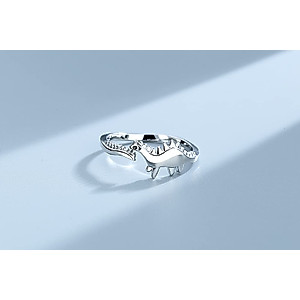 Silvery Dinosaur Open Band Ring for Women Man Fashion Punk Statement Expandable Adjustable Unisex Animal Dragon Stegosaurus Finger Rings Comfort Fit Dainty Birthday Jewelry for Friend