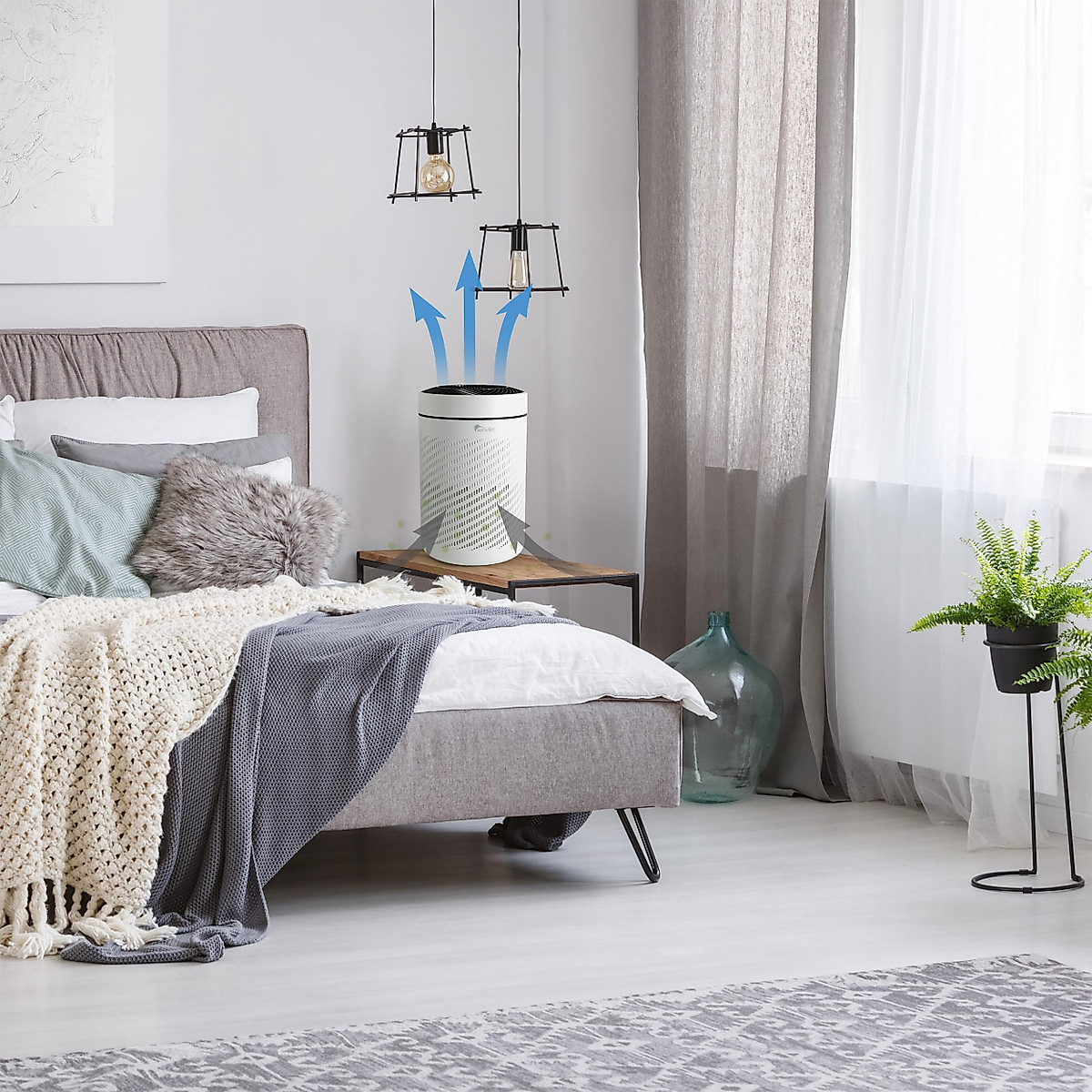 Senville Air Purifier for Home Allergies, Pet Hair in Bedroom, 3-in-1 HEPA Filter, Dust, Smoke, Pollutants, Odor, Flow 500, White