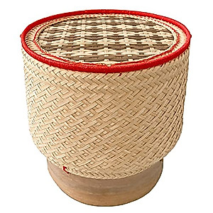 PANWA Bamboo Sticky Rice Serving Basket Handmade 100% Eco-Friendly Thai Kratip Container Prestige Collection Caramel and Natural with Vegetable Plant Based Dye - Food Safe