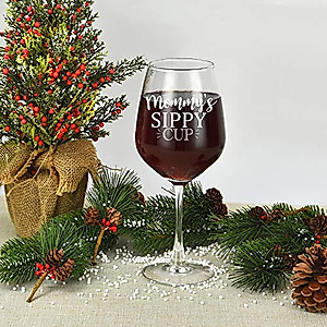 Mother’s Day Gift - Mommy’s Sippy Cup Wine Glass 15Oz, Funny Mom Wine Glass Gift for Wife Mom New Mom First Mom, Perfect Birthday Christmas Gag Gift from Husband Son Daughter Kids