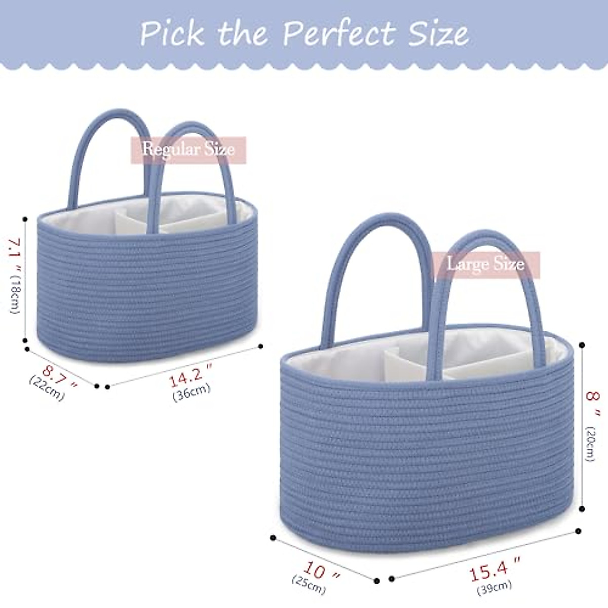 COMSE Baby Diaper Caddy, Diaper Basket, Baby Car Organizer, Diaper Change Organizer, Gift Baskets Empty, Portable Basket with Divider, Folkstone Gray