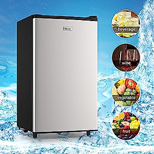 WANAI Mini Refrigerator 3.2 Cu.Ft Single Door Fridge With Freezer with 5 TEMP Modes Adjustable Control for Home Kitchen Apartment Dorm Office, Silver