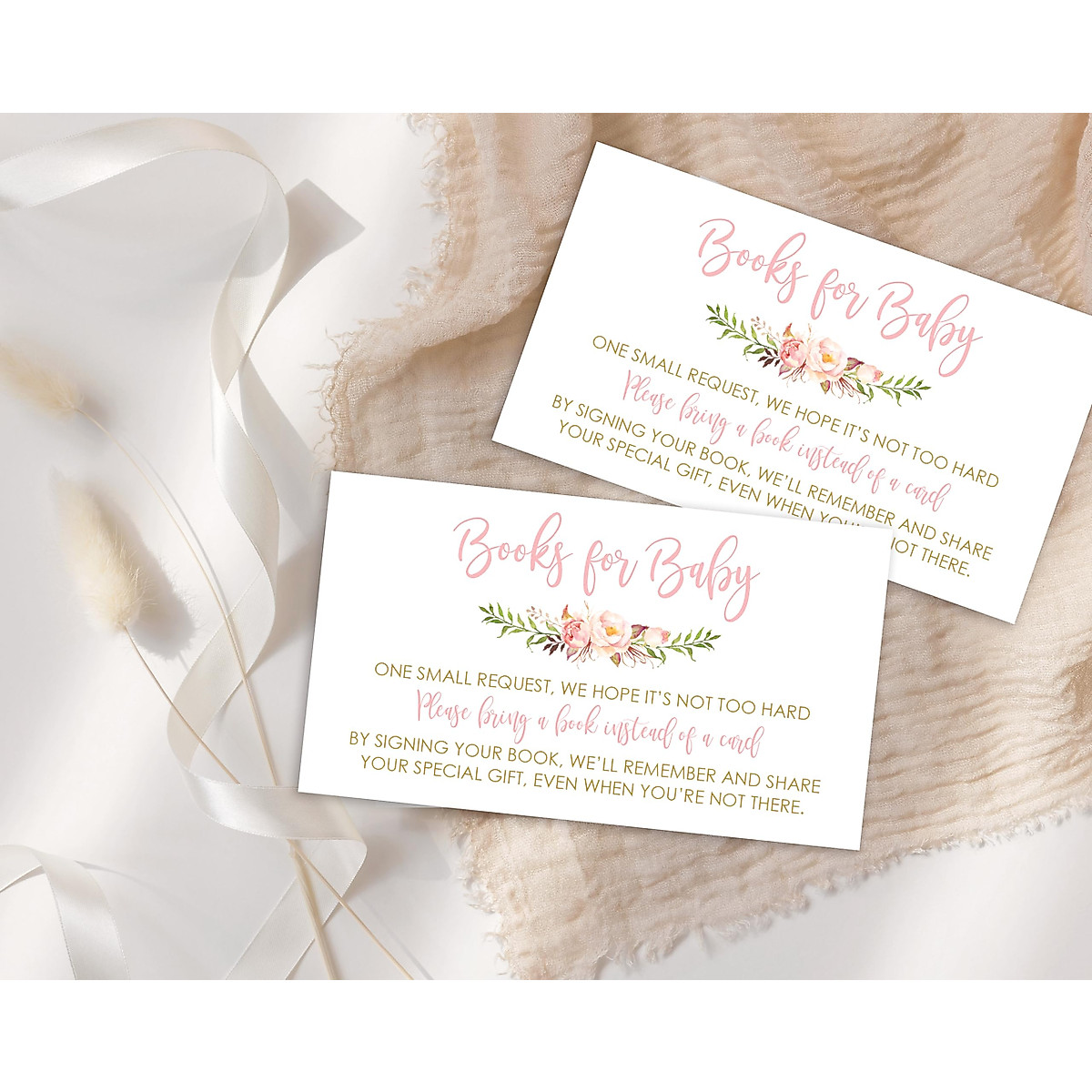 InvitationHouse 48 cnt Pink Flowers Baby Shower Book Request Cards