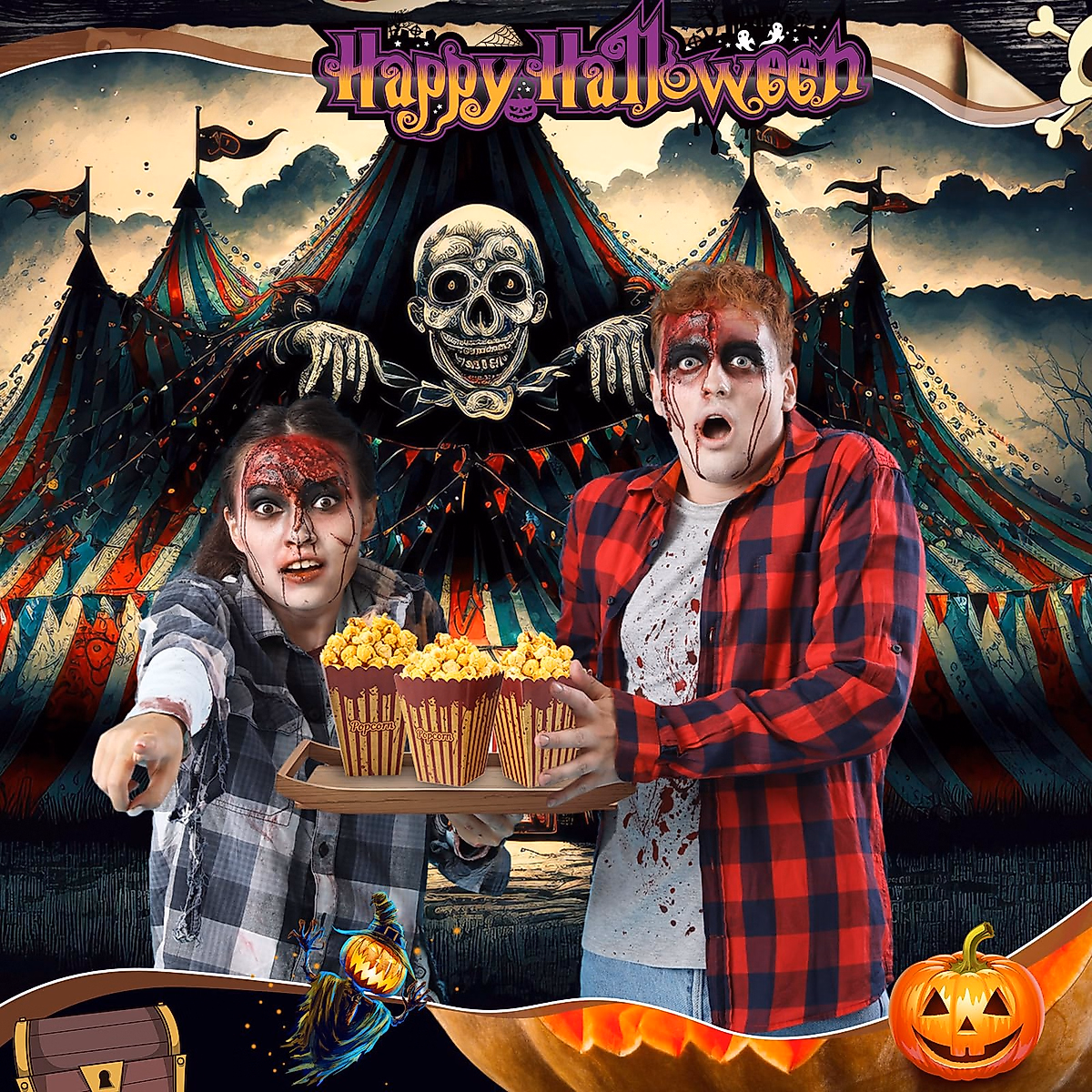 MotiMind 100 pcs Popcorn Boxes for Movie Night Popcorn Bags Popcorn Containers Creepy Carnival Decor Circus Snack Boxes Candy Cookie Container for Movie Night Halloween Birthday Party Supplies