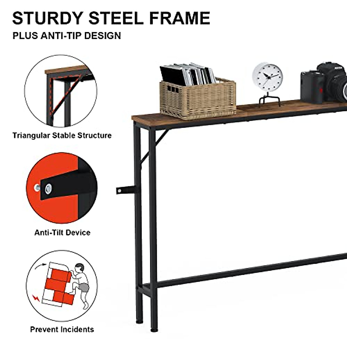 Tohomeor 5.9" Skinny Behind Sofa Console Table with Charging Station 47.24" Narrow Long Behind Couch Table with Power Outlets USB Ports Thin Entry Table for Entryway Living Room Hallway