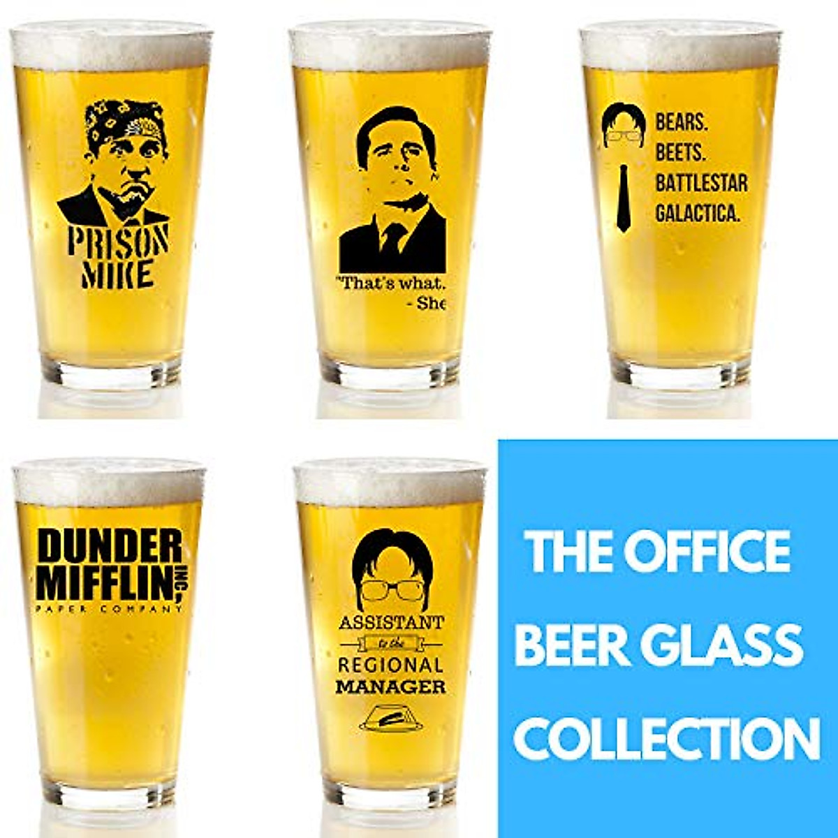 Vivid Ventures Prison Mike Beer Glass - The Office Merchandise | Funny Mug for Men and Women - Michael Scott Beer Glass