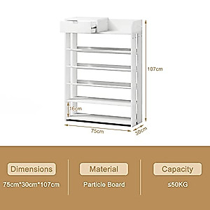 BURENMTO 5-Tier Wooden Storage Organizer, 29.5" Wide Vertical Shoe Rack for Closet Large Entryway Shoe Rack 15 Pairs Corner Tall Organizer Shoe Shelf with Drawer