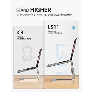 Nulaxy Laptop Stand Adjustable Height, Detachable Laptop Riser for Desk, Ergonomic Aluminum Computer Stand Holder Compatible with MacBook Air Pro, Dell XPS, HP, Lenovo More 10-16” Laptops, Silver