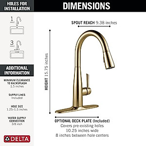 DELTA FAUCET Essa Kitchen Faucet with Pull Down Sprayer, Kitchen Sink Faucet Gold, Magnetic Docking Spray Head, Delta Kitchen Faucet Pull Down, Champagne Bronze 9113-CZ-DST
