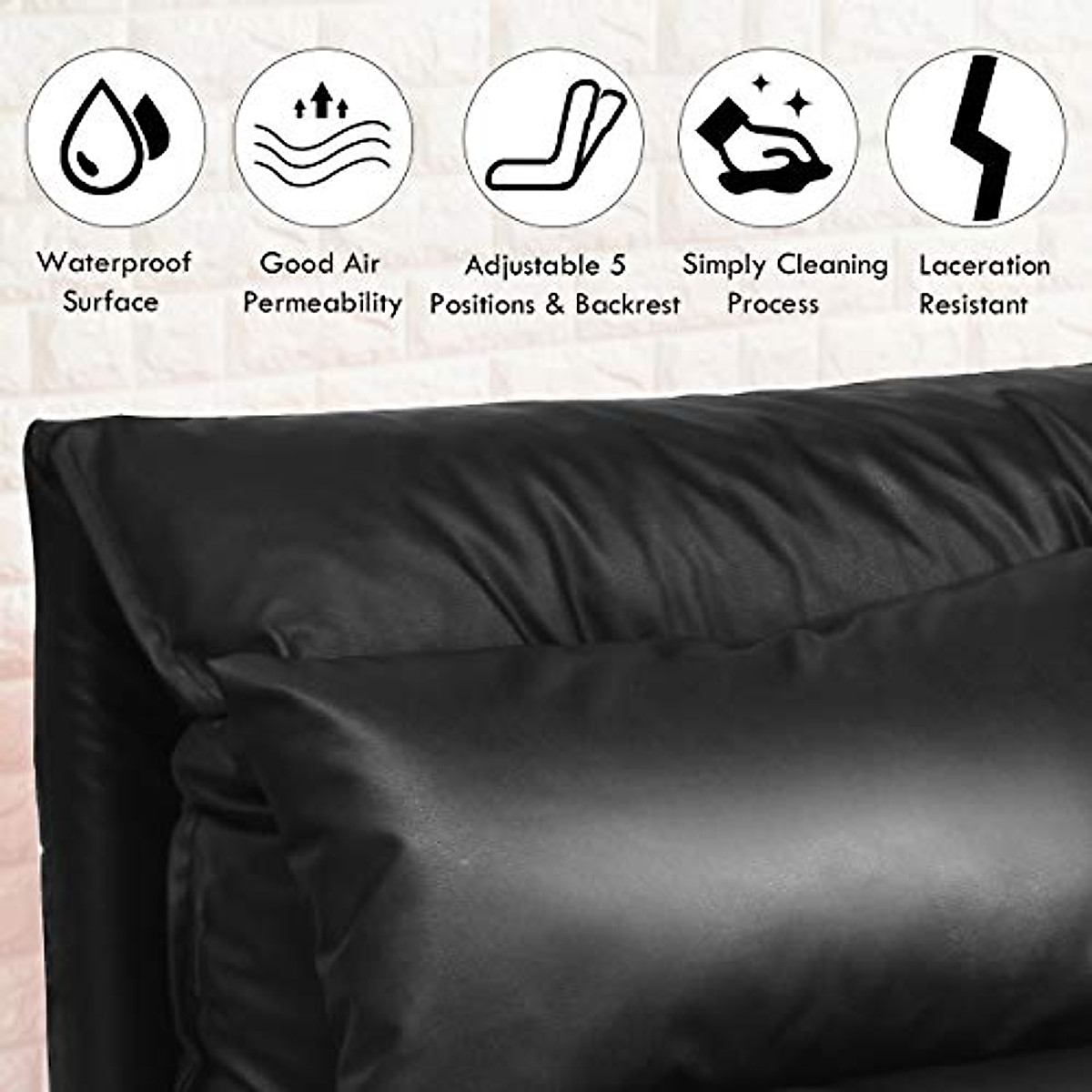Giantex Convertible Sofa Bed, Floor Couch with 2 Pillows, PU Leather Loveseat Recliner, Folding Lazy Sleeper Sofa, 5 Position, Video Gaming Sofa Mattress for Reading Living Room Bedroom