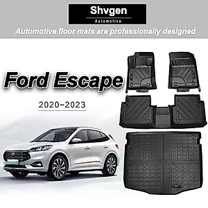 Car Floor Mats 2 Rows and Cargo Liner Set Black Compatible for 2020 2021 2022 2023 2024 Ford Escape All-Weather Rubber Mat Protection Black
