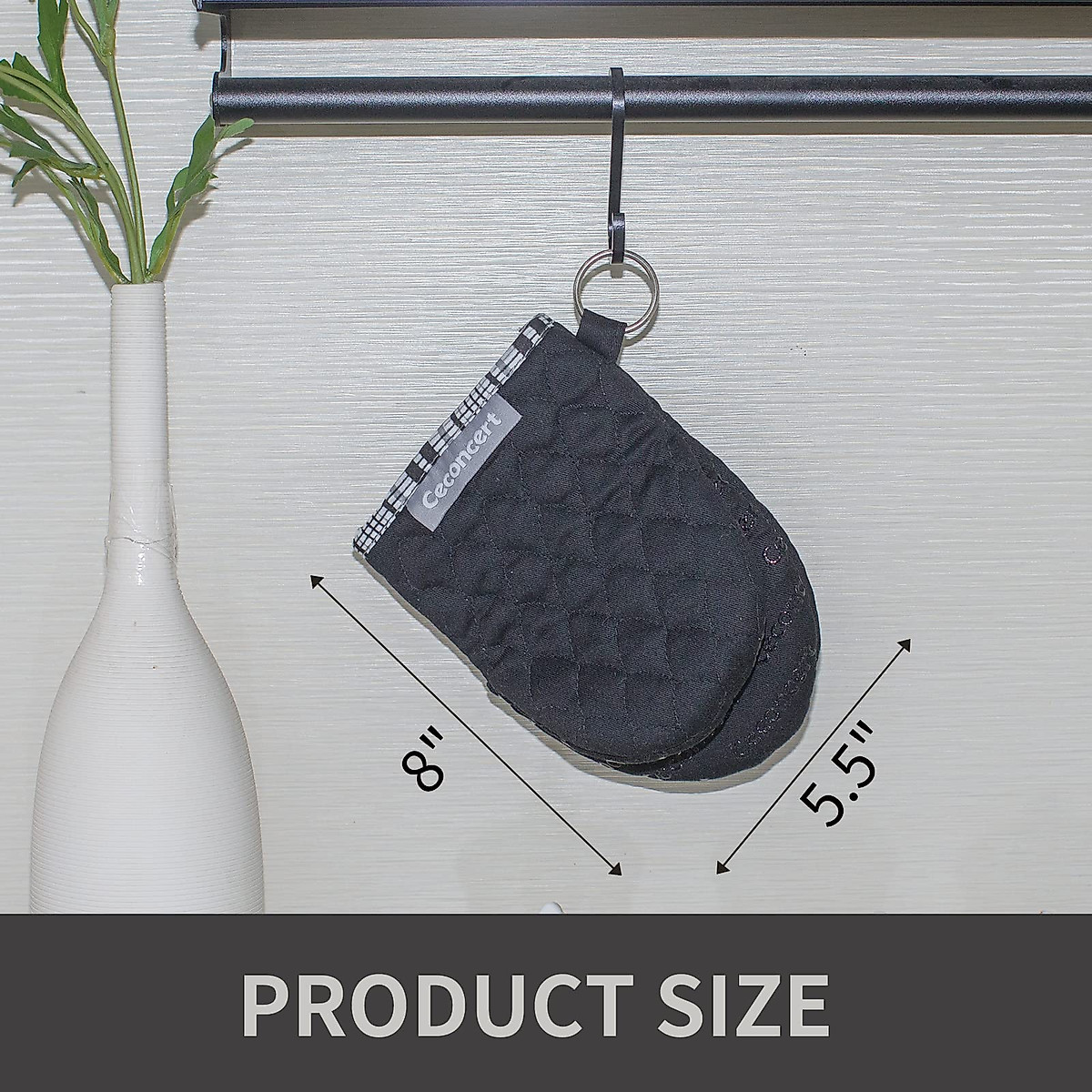 Oven Mitts, 2pcs Kitchen Mitts for Oven, Oven Mitts Heat Resistant with Silicone Non-Slip Grip and Hanging Loop, Oven Gloves to Protect Hands for Cooking, Baking and Grilling(Black)