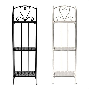 Pure Garden Plant Stand – 3-Tier Vertical Shelf Indoor or Outdoor Folding Wrought Iron Home Garden Display with Laser Cut Shelves (Antique White)