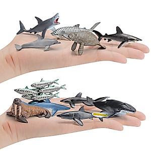 Sea Animal Model Ocean Creatures Playsets 22 PCS Mini Shark Whale Tuna Swordfish Sailfish Sardine Dolphin Manatee Sea Lion Walrus Action Figure Toys Party Gifts for Boys Girls Kids