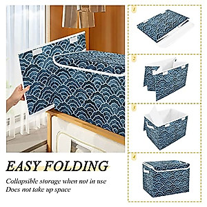 Vnurnrn Collapsible Storage Bins with Lids, Japanese Style Wave Foldable Storage Boxes, Storage Box Cube with Lid for Clothes,Bedroom,Toys,16.5x12.6x11.8 Inch