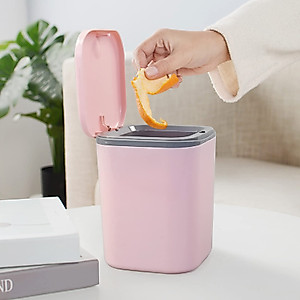 Vababa Mini Plastic Waste Can, 2 L/0.5 Gallon Push-Button Trash Can, Pink