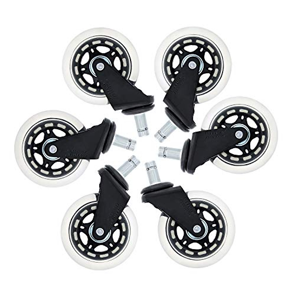 (Set of 5) Office Addiction - Office Chair Replacement Wheels - Hardwood Safe 3-Inch Heavy Duty Replacements - Ball Bearing Swivels - Floor Safe Design - Black/Clear