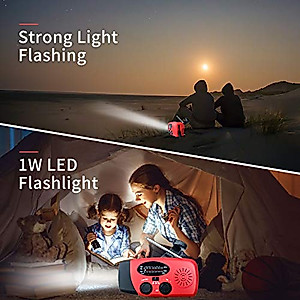 Upgraded Emergency Solar Hand Crank Radio with LED Flashlight, Portable Am Fm NOAA Weather Radio, 2000mAh Solar Power Bank Cell Phone Charger for Home and Outdoor（Red）