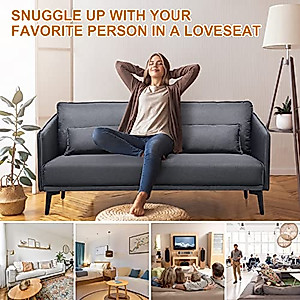 Loveseat Sofa Couches for Living Room 59", Modern Linen Fabric Couch, Small Sofas with 2 Pillow, 2-Seat Upholstered Love Seats for Living Room, Bedroom, Apartment, Small Spaces, Dark Gray