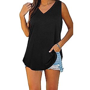 DADAB Womens Tank Tops V Neck Sleeveless Flowy Loose Fit Casual Shirts Clothes Cami Blouse 2X Black