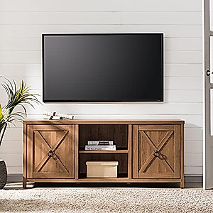 Henn&Hart Rectangular TV Stand for TV's up to 65" in Golden Oak, Electric Fireplace TV Stands for the Living Room