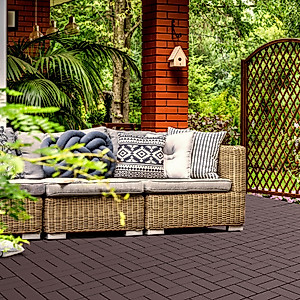 Goovilla Plastic Interlocking Deck Tiles, 27 Pack Outdoor Patio Flooring, 12"x12" Interlocking Decking Tile Outdoor All Weather Use, Waterproof Patio Pavers for Pool Balcony Backyard Porch, Dark Brown