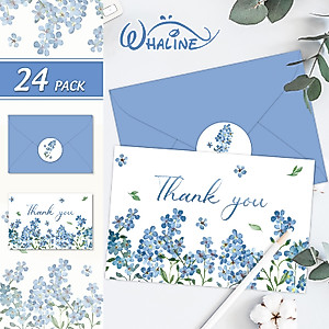 Whaline 24 Pack Watercolor Floral Thank You Cards Bulk Forget-Me-Not Myosotis Sylvatica Flower Greeting Cards with Envelope Sticker Blank Note Cards for Wedding Baby Shower Bridal Birthday Party
