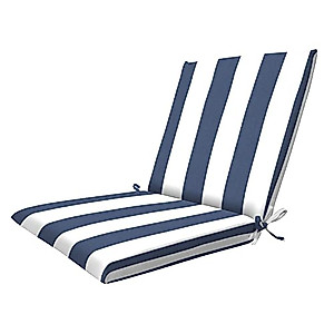 Honeycomb Indoor/Outdoor Cabana Stripe Blue & White Midback Dining Chair Cushion: Recycled Fiberfill, Weather Resistant, Reversible, Comfortable and Stylish Patio Cushion: 19" W x 37" L x 2.5” T