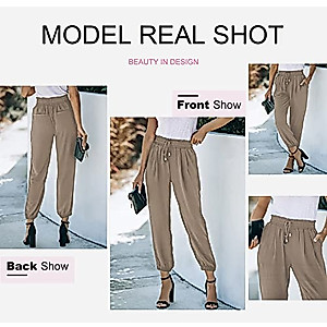 Dokotoo Joggers for Women Pajama Linen Pants for Women 2023 Spring Summer Comfy Soft High Waisted Teacher Pants with Pockets Satin Womens Dress Pants Khaki