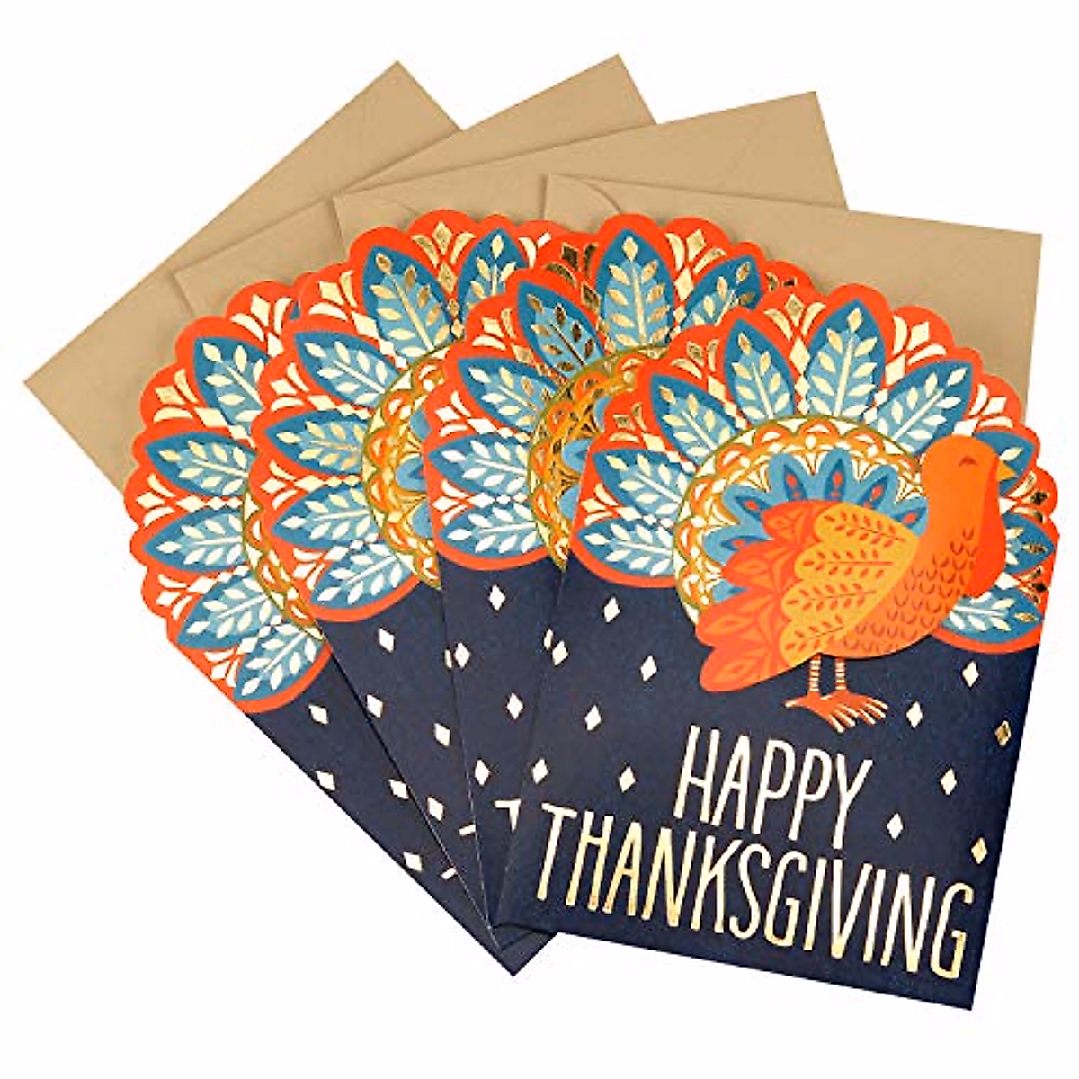 Hallmark Pack of Thanksgiving Cards, Colorful Turkey (4 Cards with Envelopes)
