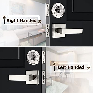 Azdele Satin Nickel Front Door Handle with Deadbolt and Lever Set, Modern Front Door Lock Set, Door Handle with Single Cylinder Deadbolt for Exterior Door, Reversible for Right&Left Handed