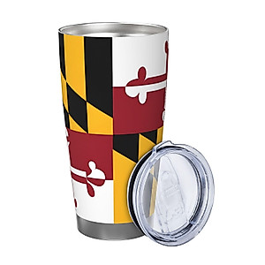 THLKLDKSZX Flag Of Maryland 20oz Tumbler With Lid And Straw,Spill-Proof Thermal Cup,Travel Coffee Mug,Stainless Steel Double Wall Vacuum Insulated Car Tumbler,Fits Most Car Cupholders,Hot & Cold