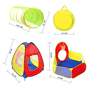 TOMYOU Kids Playhouse, 3 in 1 Play Tent with Tunnel, Ball Pit for Toddler Boys, Girls, Baby Play Tent, Indoor/Outdoor Kids Tent