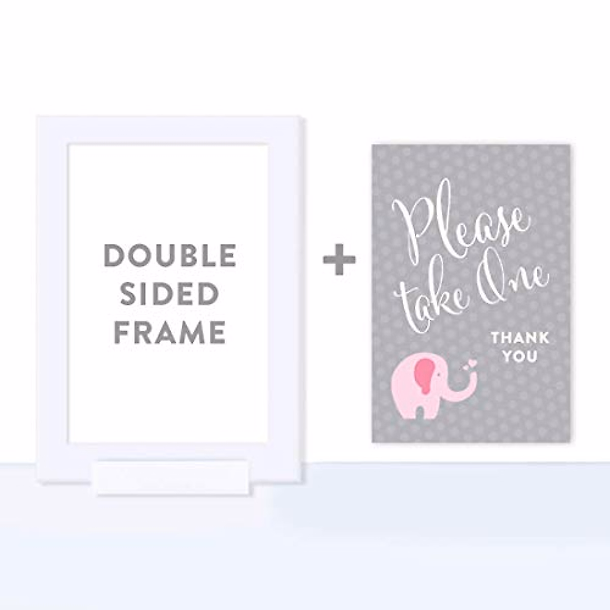 Andaz Press Birthday and Baby Shower Framed Party Sign, Double-Sided 4x6-Inch, Please Take One Party Favors Table Signage, Girl Elephant, 1-Pack, Includes Frame