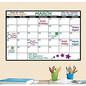 Everase Re-Stic Dry Erase Self-Adhesive Peel & Stick Surface Monthly Calendar | Wall Planner (24 x 36 in.) FREE Marker & Cloth | Organizer, Walls, Doors, Offices | Premium Quality Removable Surface