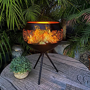 Larekook Outdoor Lantern Flickering Flame Light Solar Floor Lamp Waterproof Retro Lantern Metal Brazier Light Decor for Yard Patio Garden （Auto On/Off）