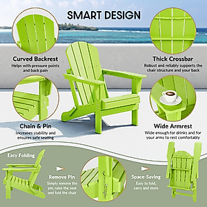 WestinTrends Malibu 2-Piece Set Outdoor Folding Poly Adirondack Chair, Lime