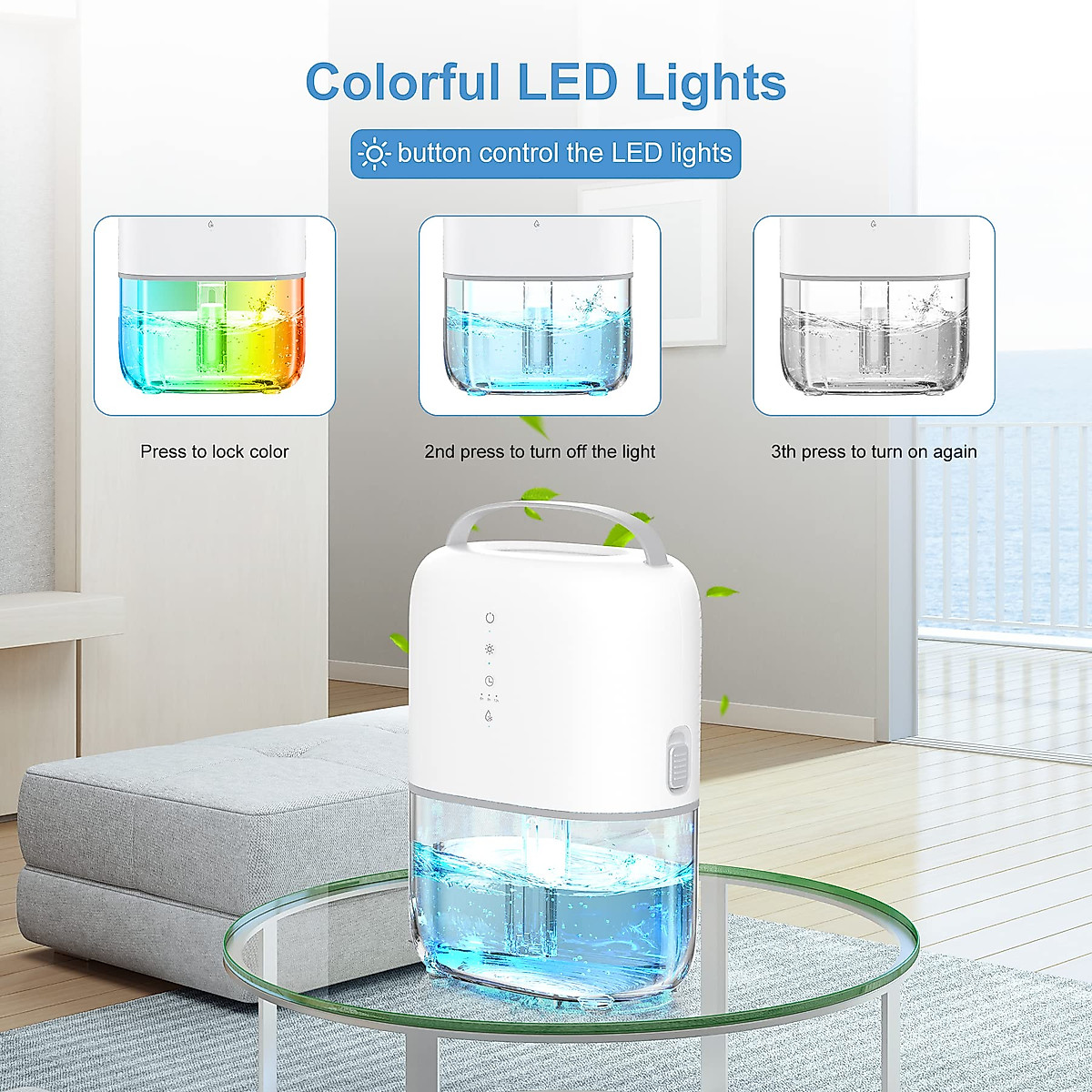 Dehumidifiers, Small Dehumidifiers for Home 320 Sq.Ft with Timer, LED Light 50oz(1500ml) Auto Defrost Portable Dehumidifiers for RV Bedroom Bathroom Closet Kitchen Office, Ultra Quiet