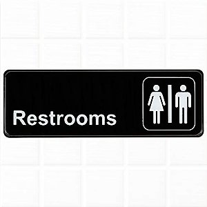 Restrooms Sign - Black and White, 9 x 3-inches Restrooms Sign for Door/Wall, Restroom Signs/Bathrooms Signs by Tezzorio