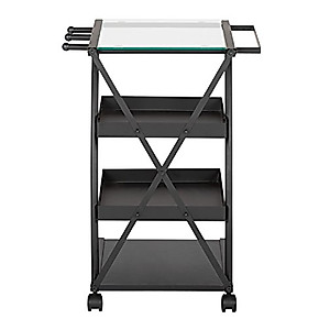 SD Studio Designs Modern Triflex Mobile Storage Taboret for Arts and Crafts, Charcoal Black/Clear Glass