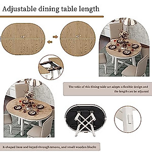 P PURLOVE Round Kitchen Table, Round Extendable Dining Table with 16" Leaf