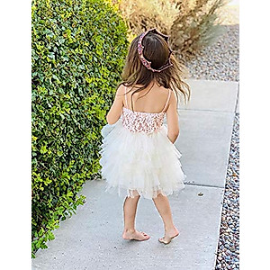Cilucu Girls Dress Toddler Kids Party Dress Sequin Tutu Pageant Lace Dresses Gown for Flower Girl Baby Rose Gold Off White 3T-4T