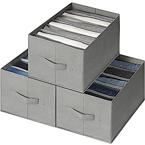 Large Wardrobe Clothes Organizer, 3 Pack 17 Grids Closet Organizers and Storage with Handles, Foldable Fabric Drawer Organizers Dividers for Clothing, Jeans, Sweater, Bras (14.2X9.8X7.9, Grey)